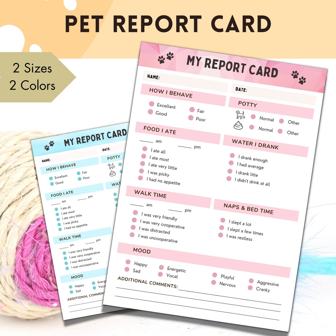 Pet Report Card Form, Dog Boarding Report Card, Dog Daycare Report Card ...