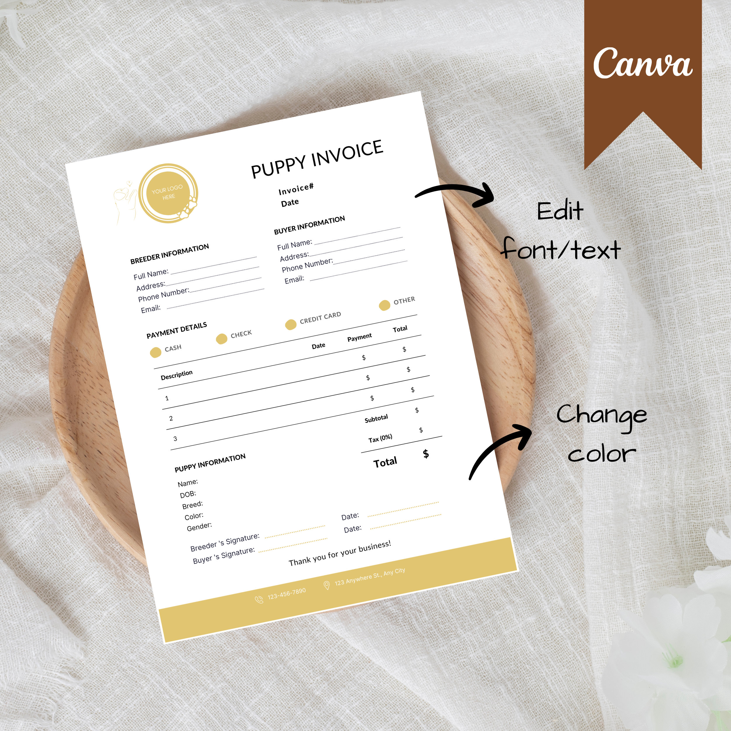 Fillable Puppy Sales Agreement, Breeder Puppy Invoice, Puppy Bill of ...