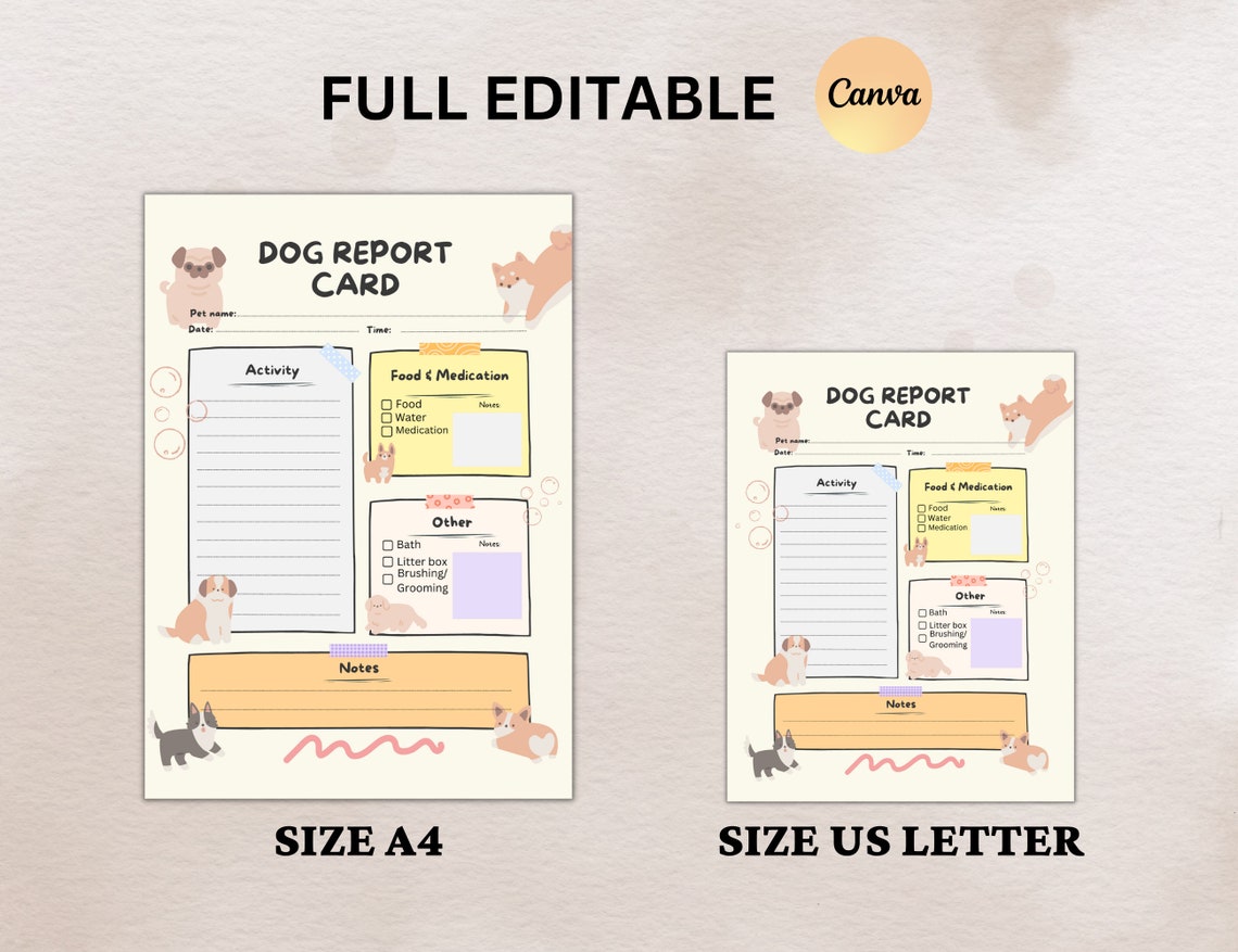 Dog Report Card, Pet Report Card, Dog Report Template, Dog Walking ...