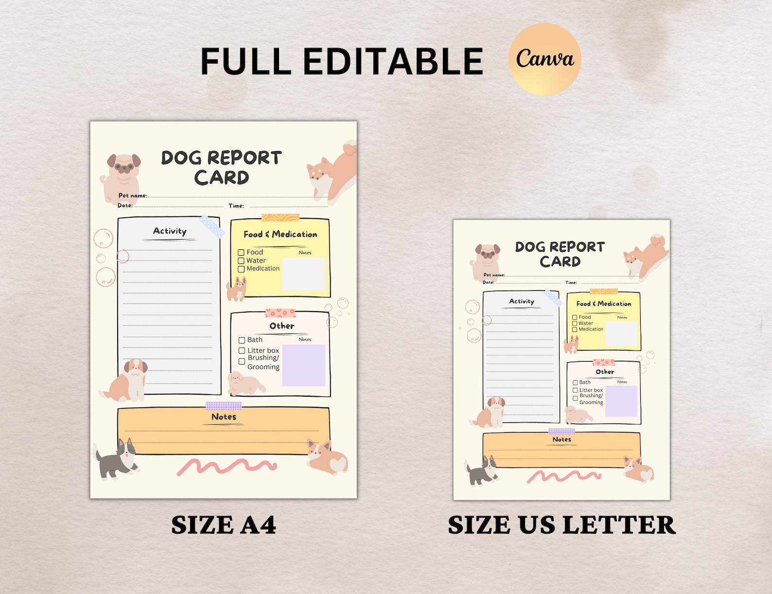 Dog Report Card, Pet Report Card, Dog Report Template, Dog Walking ...