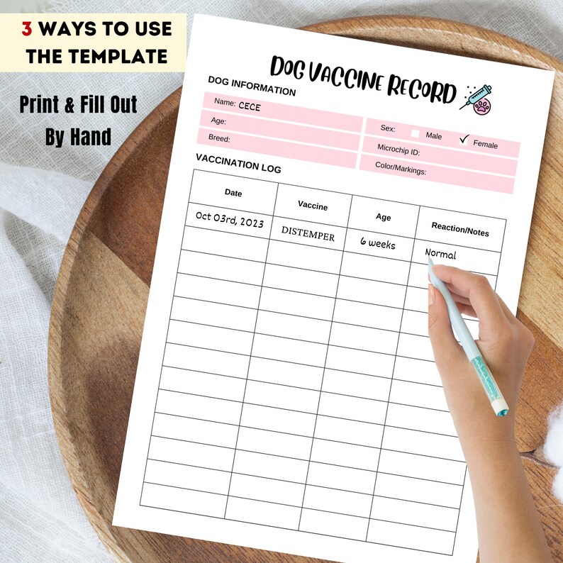 Dog Vaccine Record, Fillable Puppy Shot Guide (PDF) - Etsy