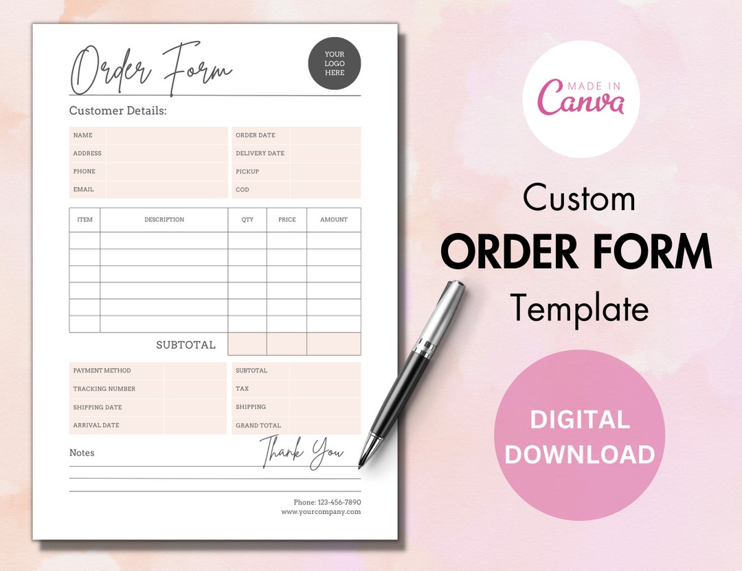 Pink and White Order Form Template, Custom Order Form, Order Form ...