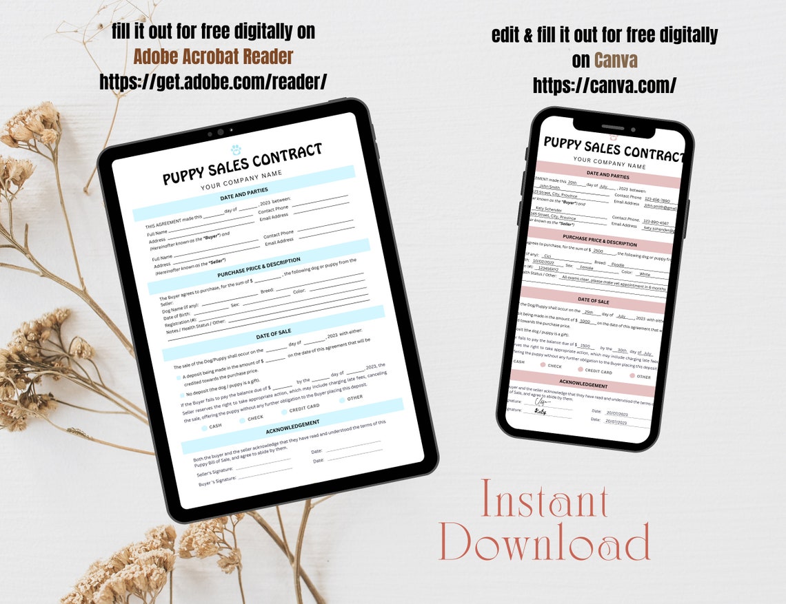 Editable Puppy Sales Contract: Breeder Forms (fillable PDF) - Etsy