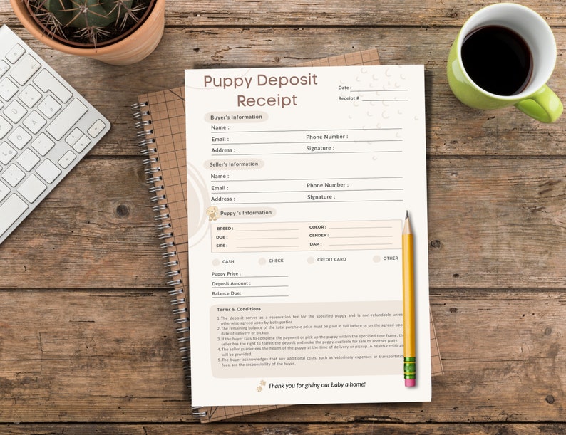 Puppy Dog Deposit Receipt, Puppy Bill of Sale, Fillable Puppy Deposit ...