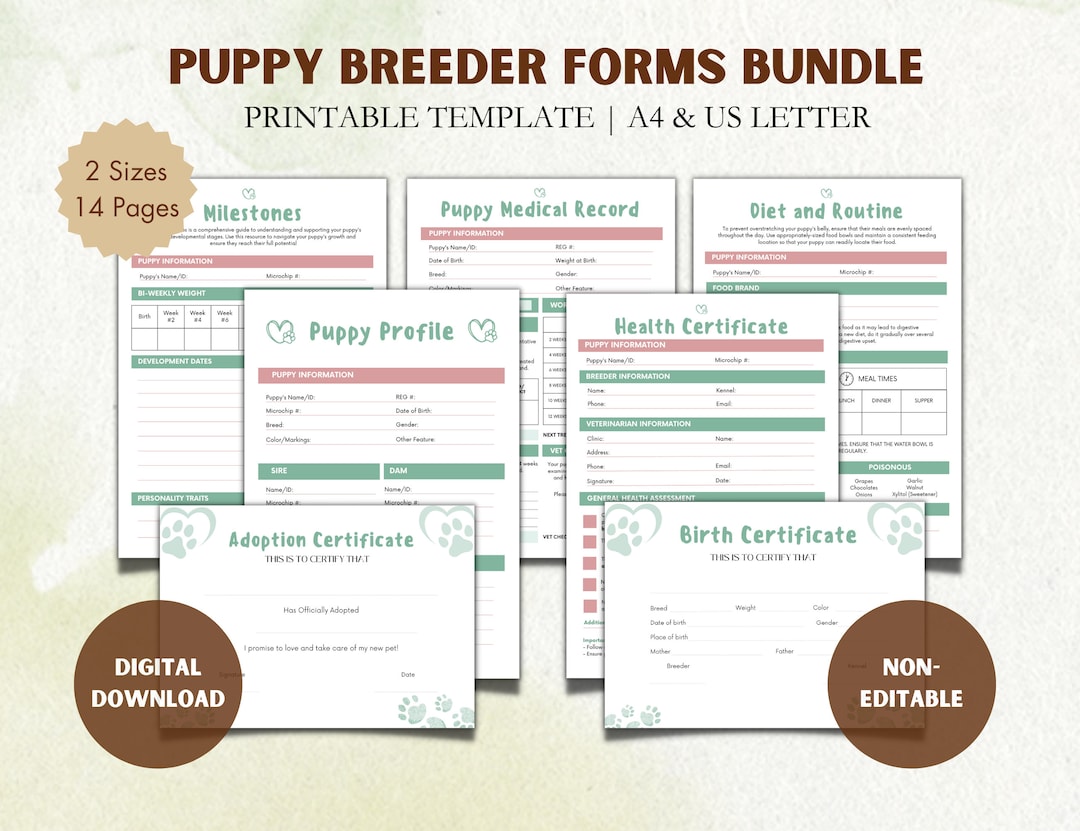 Fillable Breeder Puppy Pack, Dog Breeder Records, Dog Breeder Forms ...