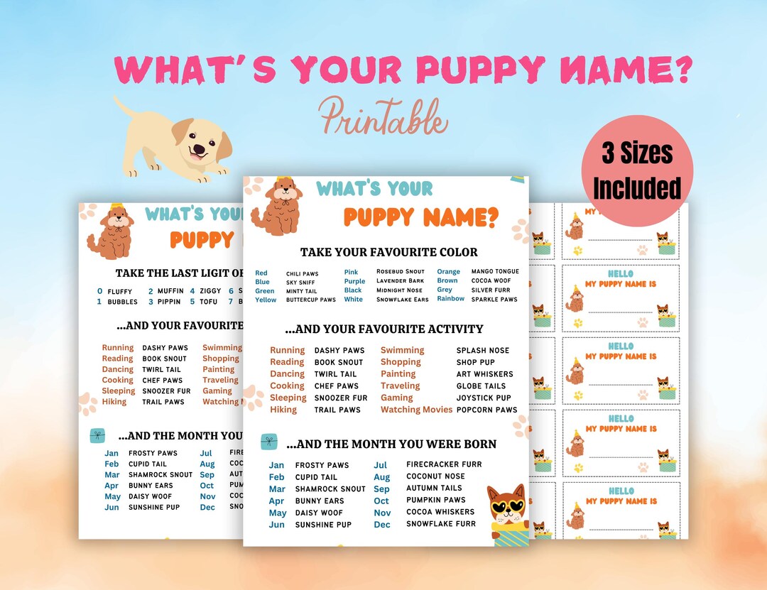Printable What's Your Puppy Name Game Puppy Party Game Dog Party Games ...