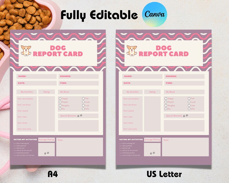 Dog Report Card Template, Boarding Report Card, Dog Daycare Report Card ...