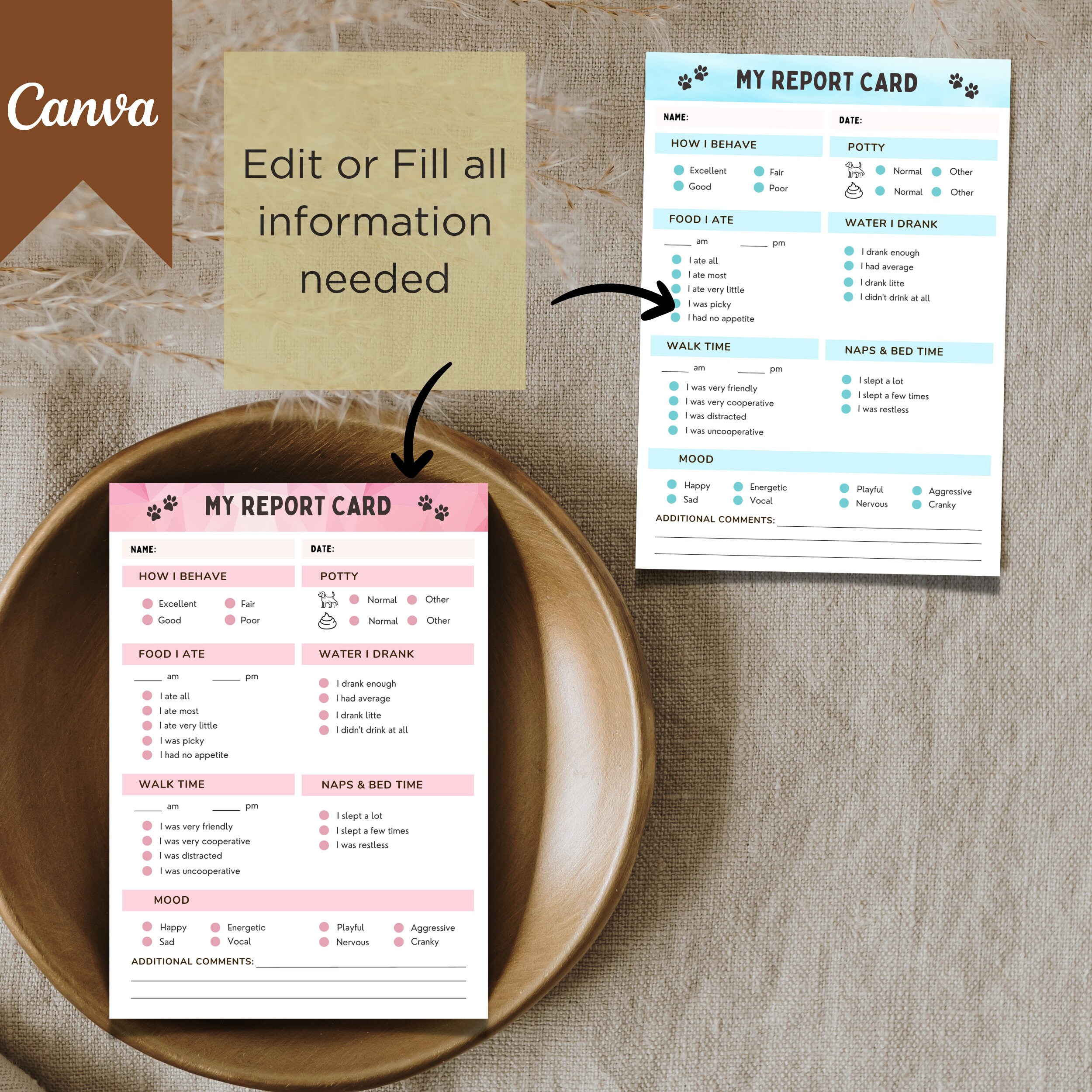 Editable Pet Report Card Form: Dog Sitter & Boarding (canva Template ...