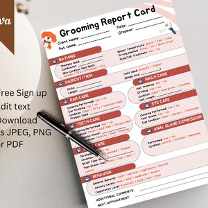Editable Grooming Report Card Template Dog Grooming Report Pet Spa ...