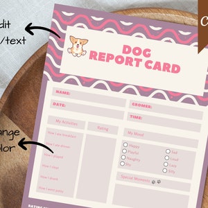 Dog Report Card Template, Boarding Report Card, Dog Daycare Report Card ...