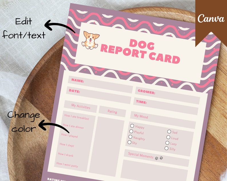 Dog Report Card Template, Boarding Report Card, Dog Daycare Report Card ...