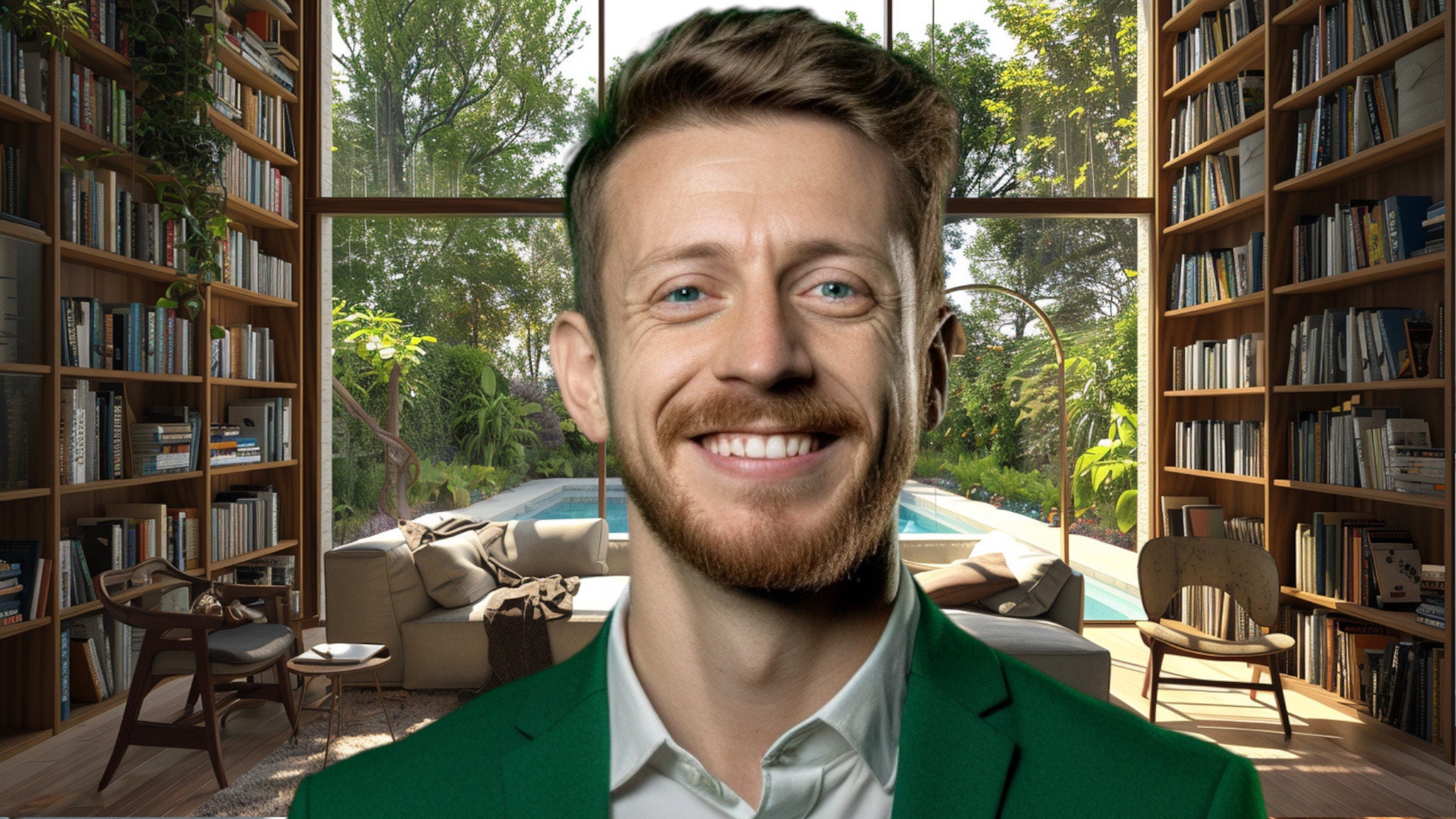 Zoom Virtual Backgrounds Elegant Sunlit Library With Pool View Virtual ...