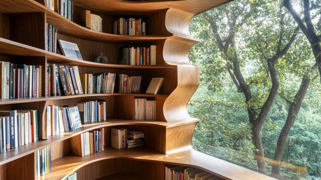 Corner Bookshelf Virtual Background: Professional Office Shelving ...