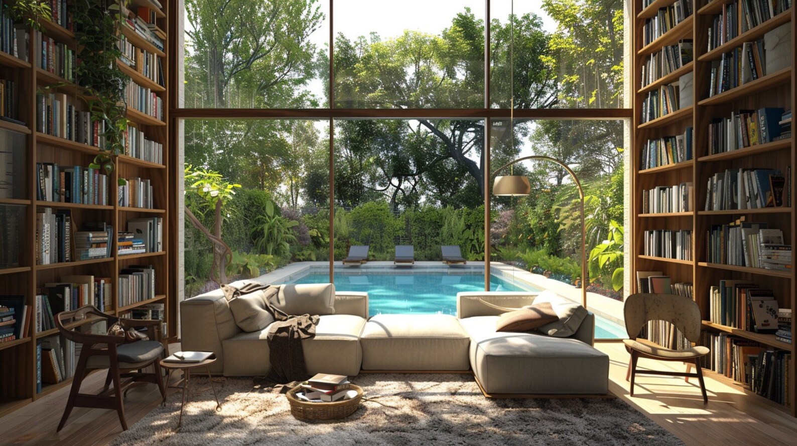 Zoom Virtual Backgrounds Elegant Sunlit Library With Pool View Virtual ...