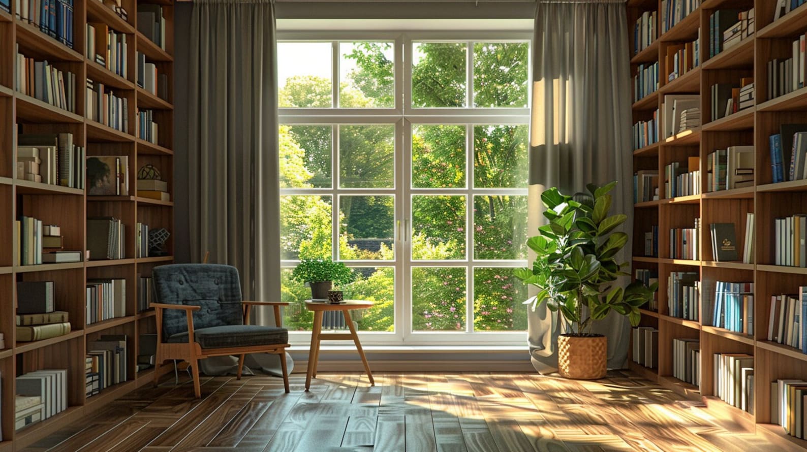Sunlit Library Zoom Background: Cozy Home Office Backdrop (digital ...