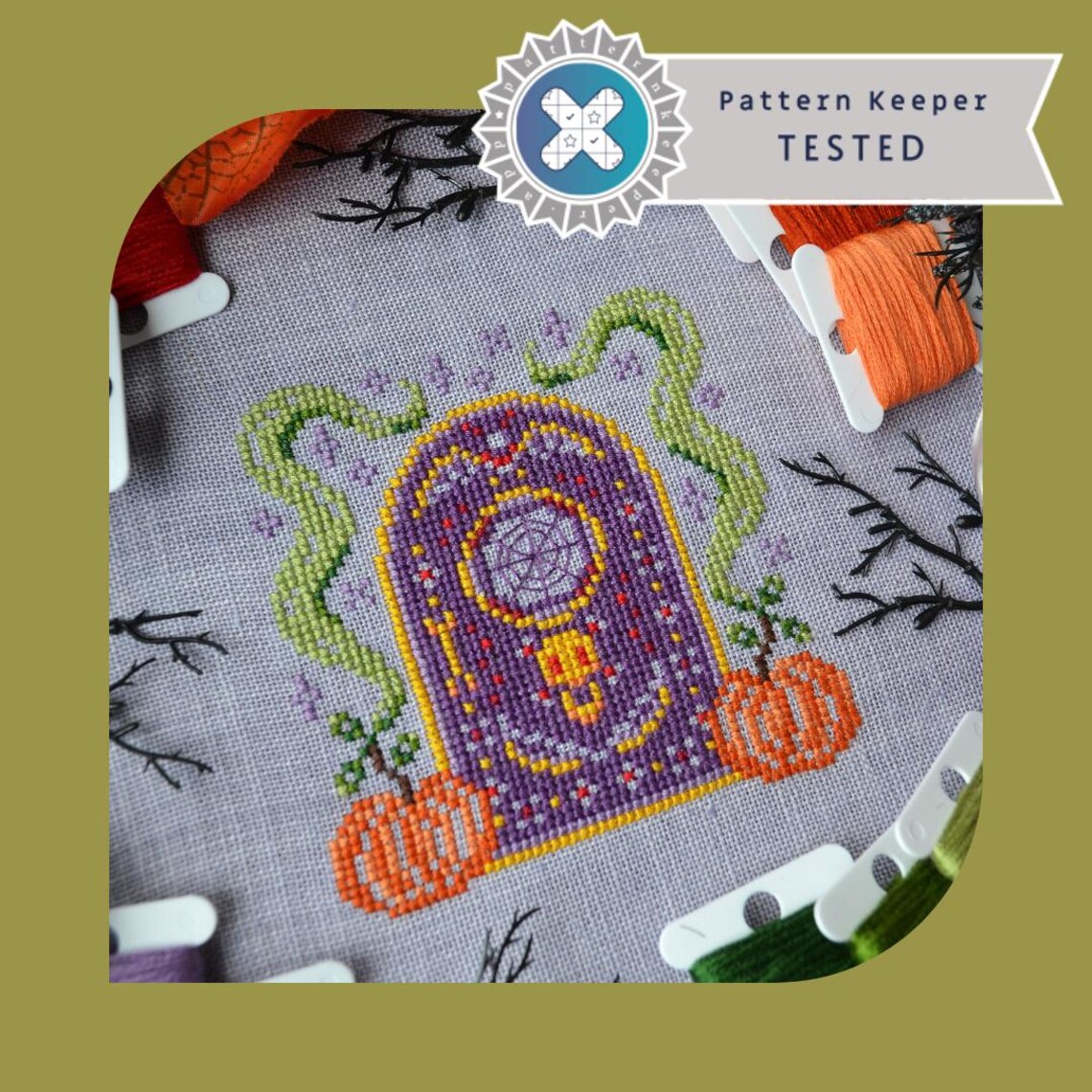 Halloween Ghoulish Gateway Cross Stitch Pattern - Spooky Door, Bats ...