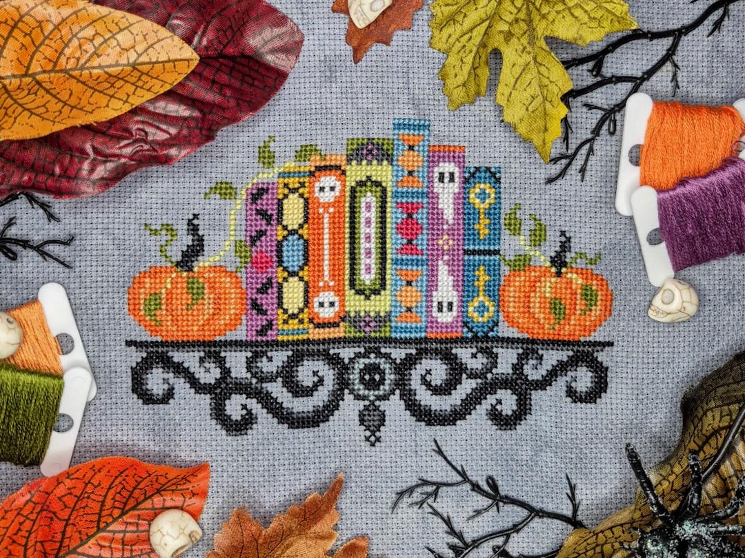 Halloween Pumpkin Tales Cross Stitch, Books Cross Stitch, Library ...