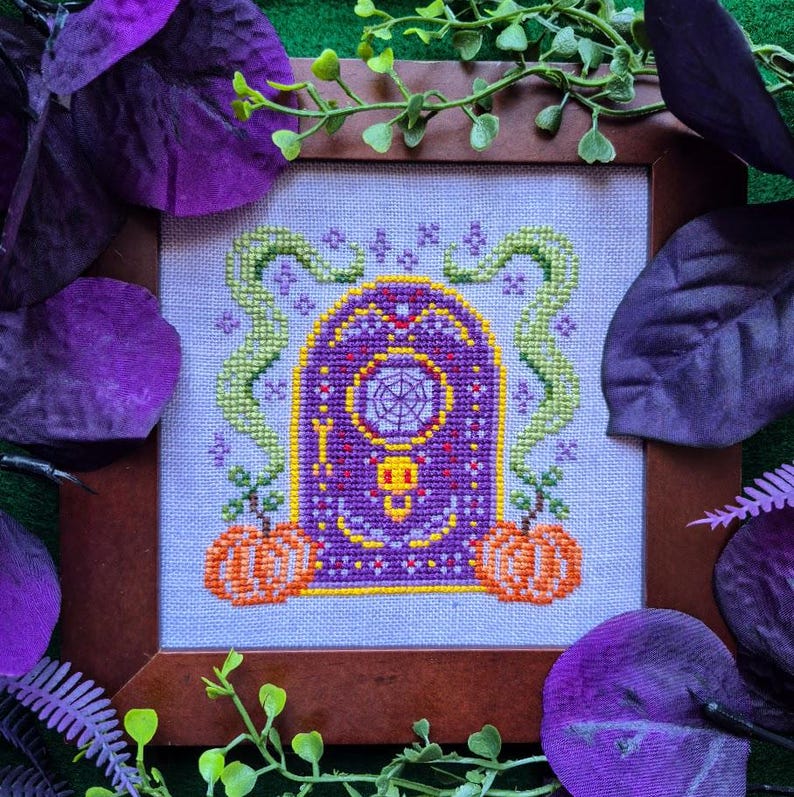 Halloween Ghoulish Gateway Cross Stitch Pattern - Spooky Door, Bats ...