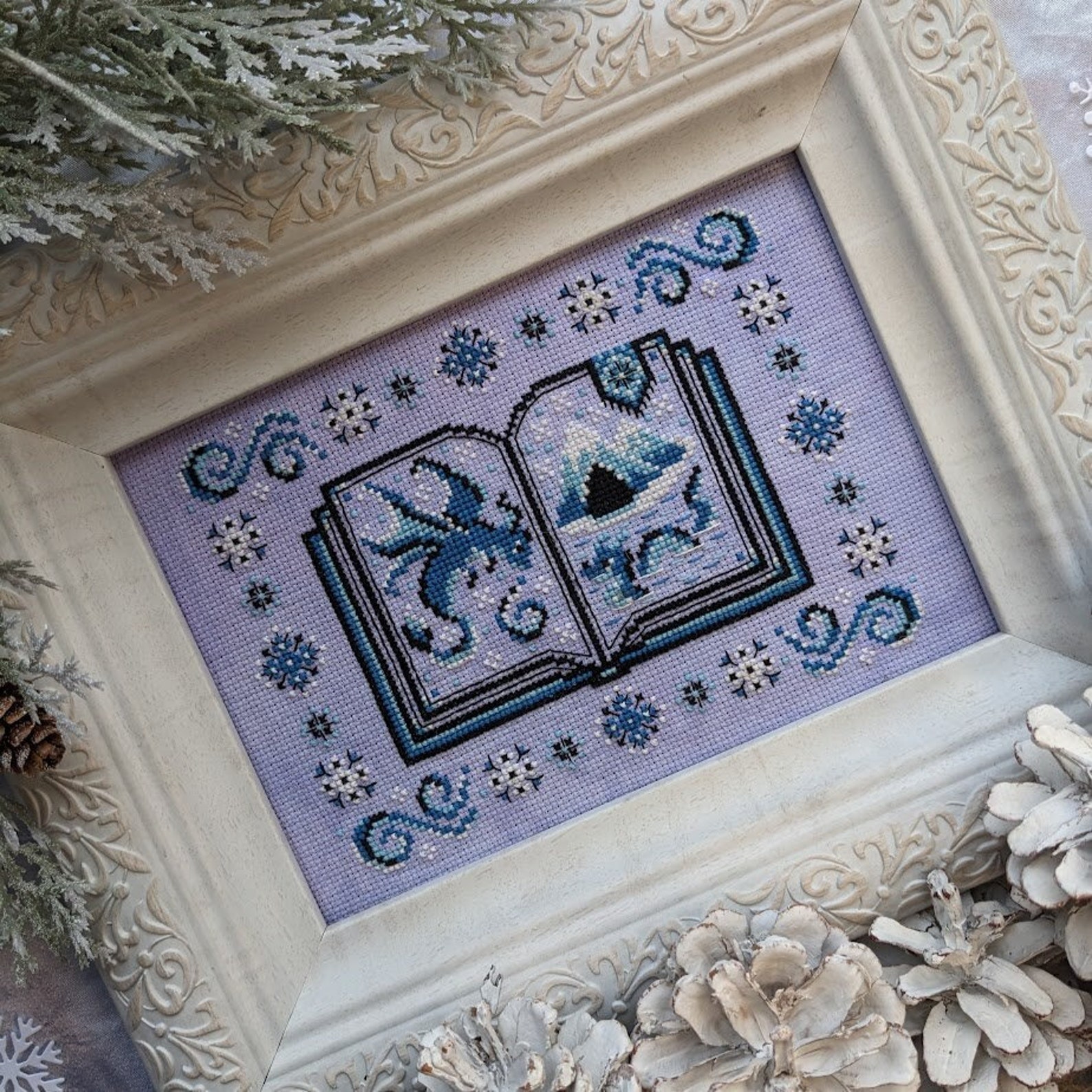Book of Frost Dragons Cross Stitch, Ice Dragon Cross Stitch Pattern ...