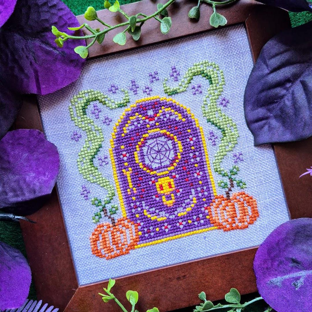 Halloween Ghoulish Gateway Cross Stitch Pattern - Spooky Door, Bats ...