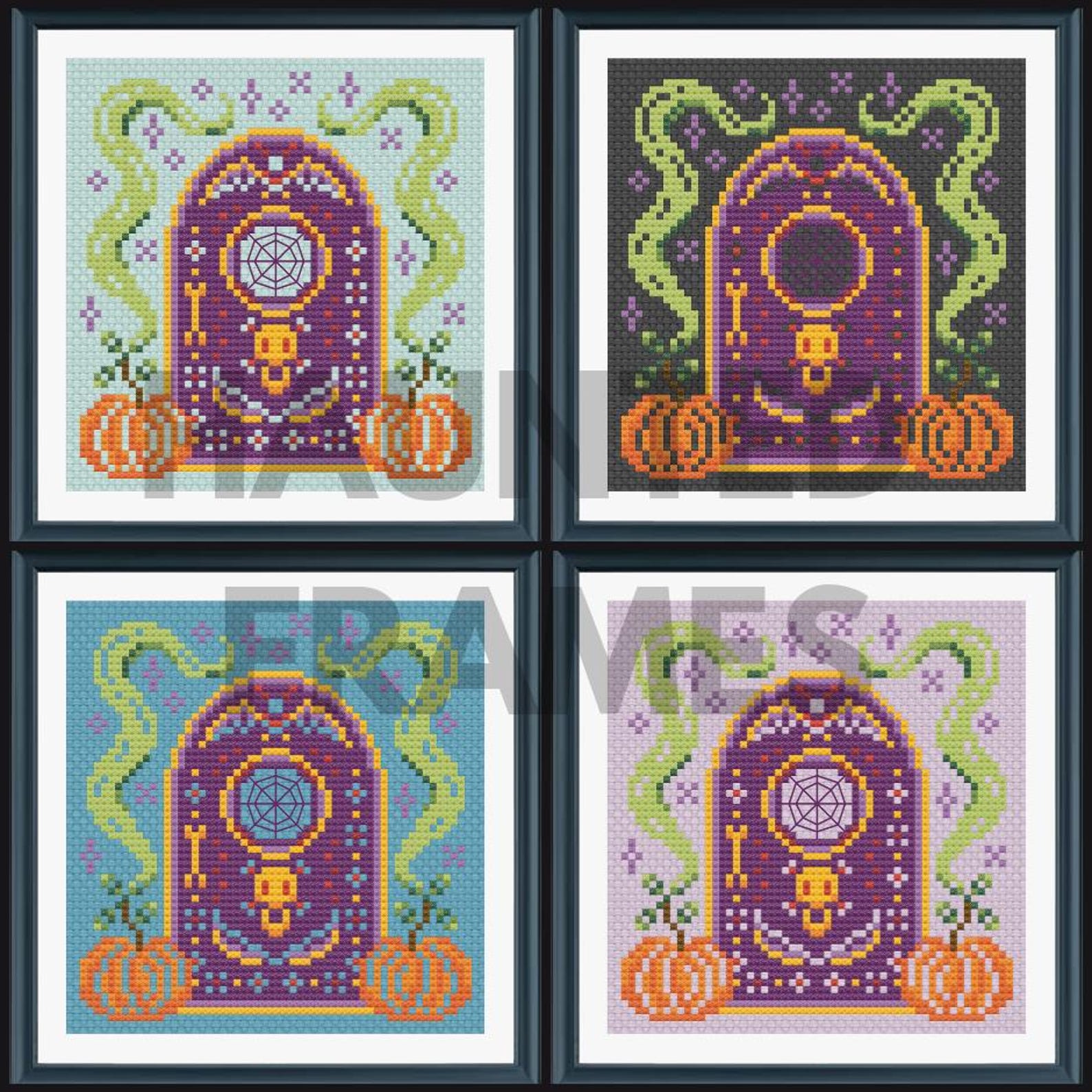 Halloween Ghoulish Gateway Cross Stitch Pattern - Spooky Door, Bats ...