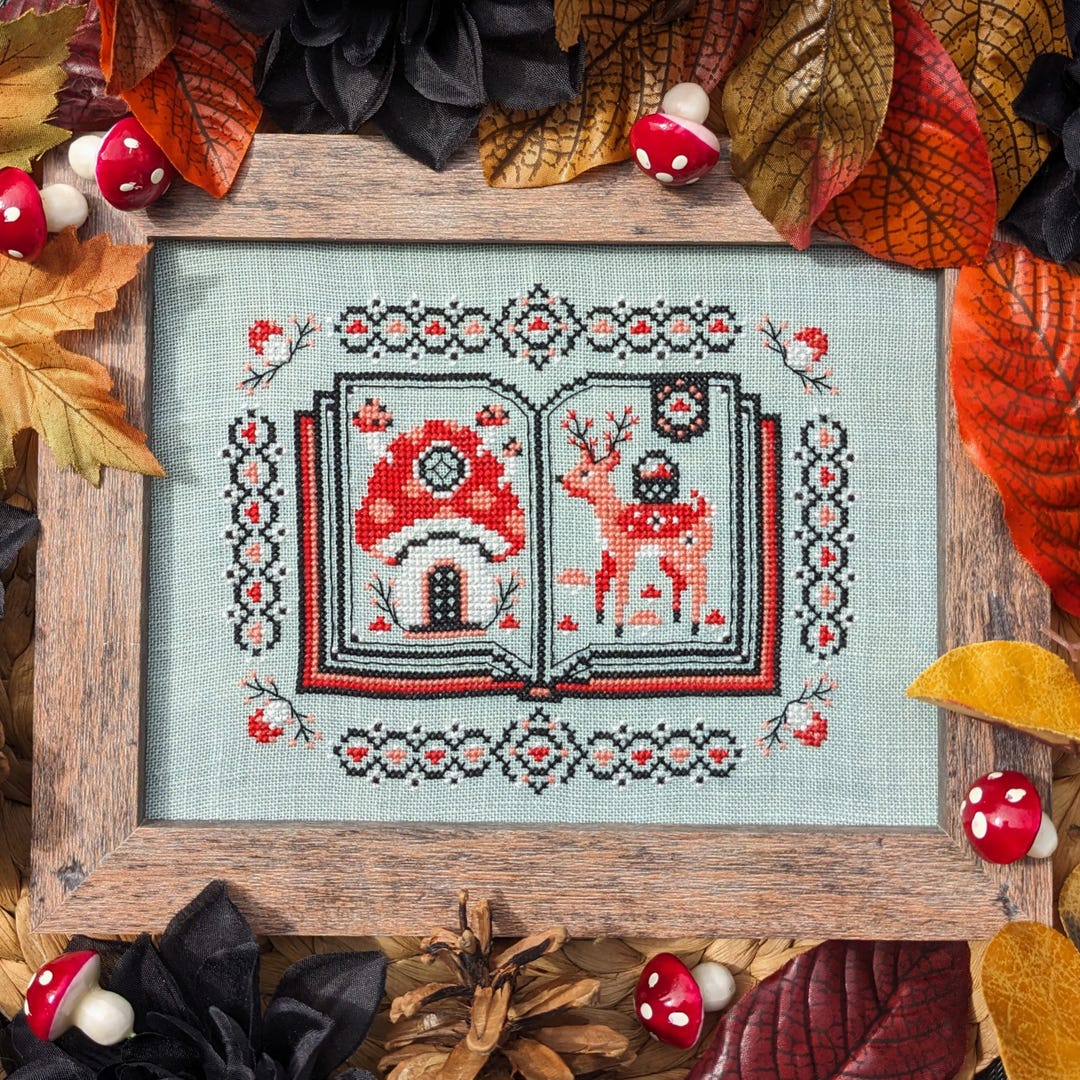 Book of Fabled Fungi Cross Stitch, Mushroom Cross Stitch Pattern, Fawn ...