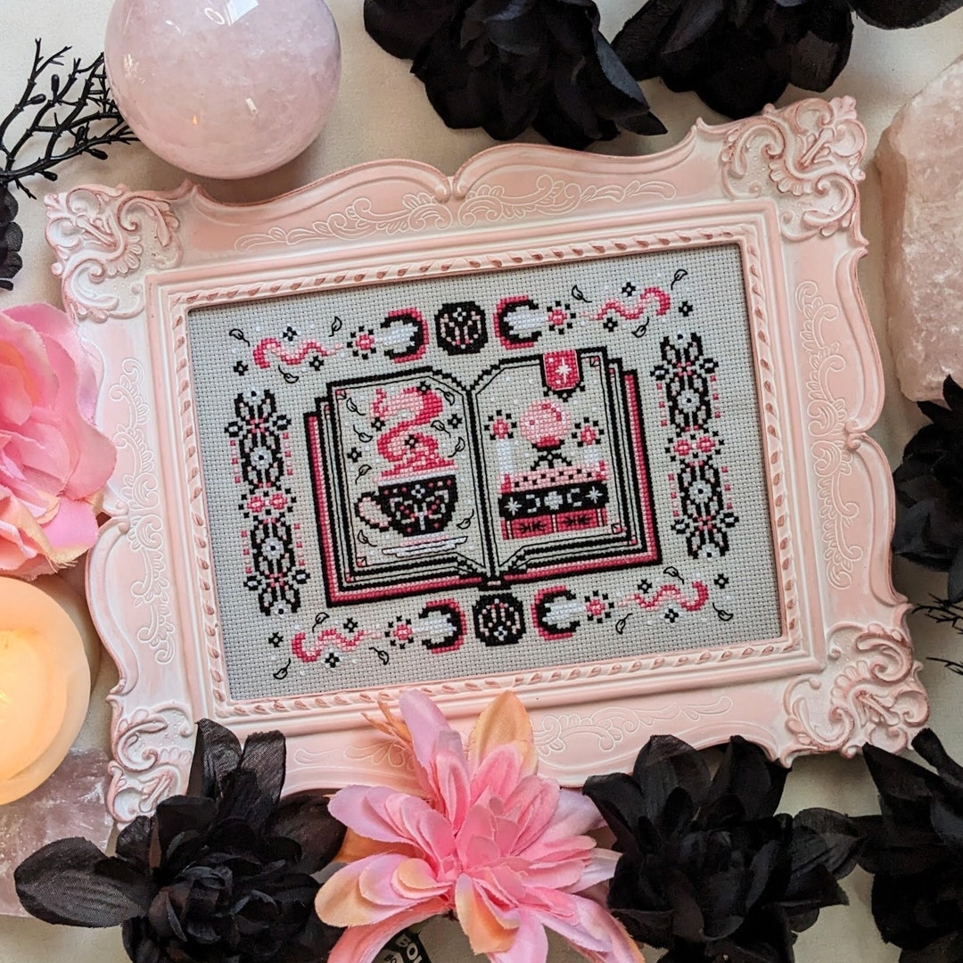 Book of Psychic Reading Cross Stitch, Book Cross Stitch Pattern, Pink ...