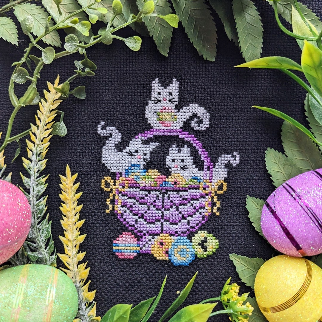Easter Cross Stitch Pattern, Ghost Cats, Haunted Egg Hunt, Easter ...