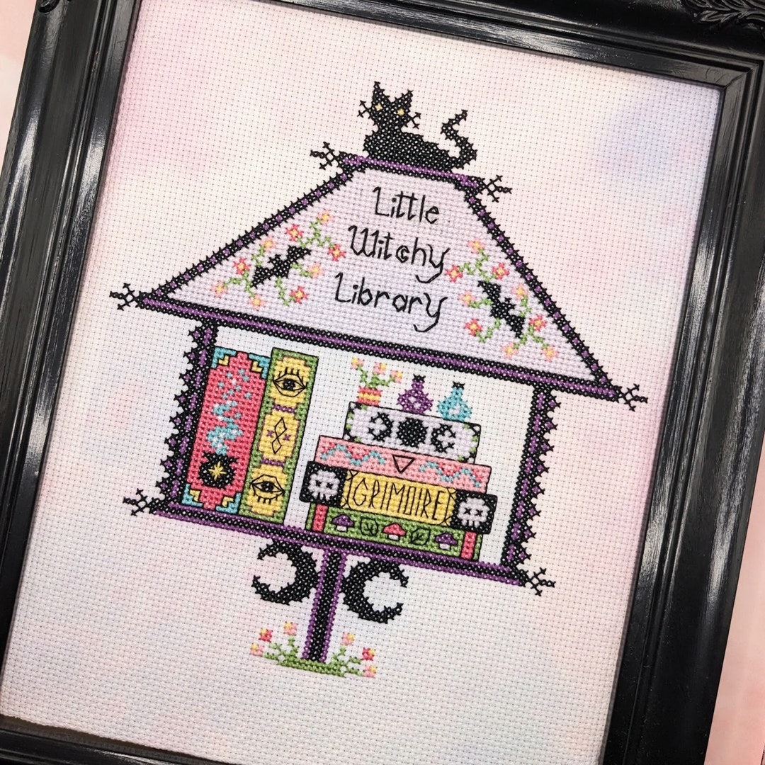 Little Witchy Library Cross Stitch, Library Cross Stitch Pattern, Witch ...