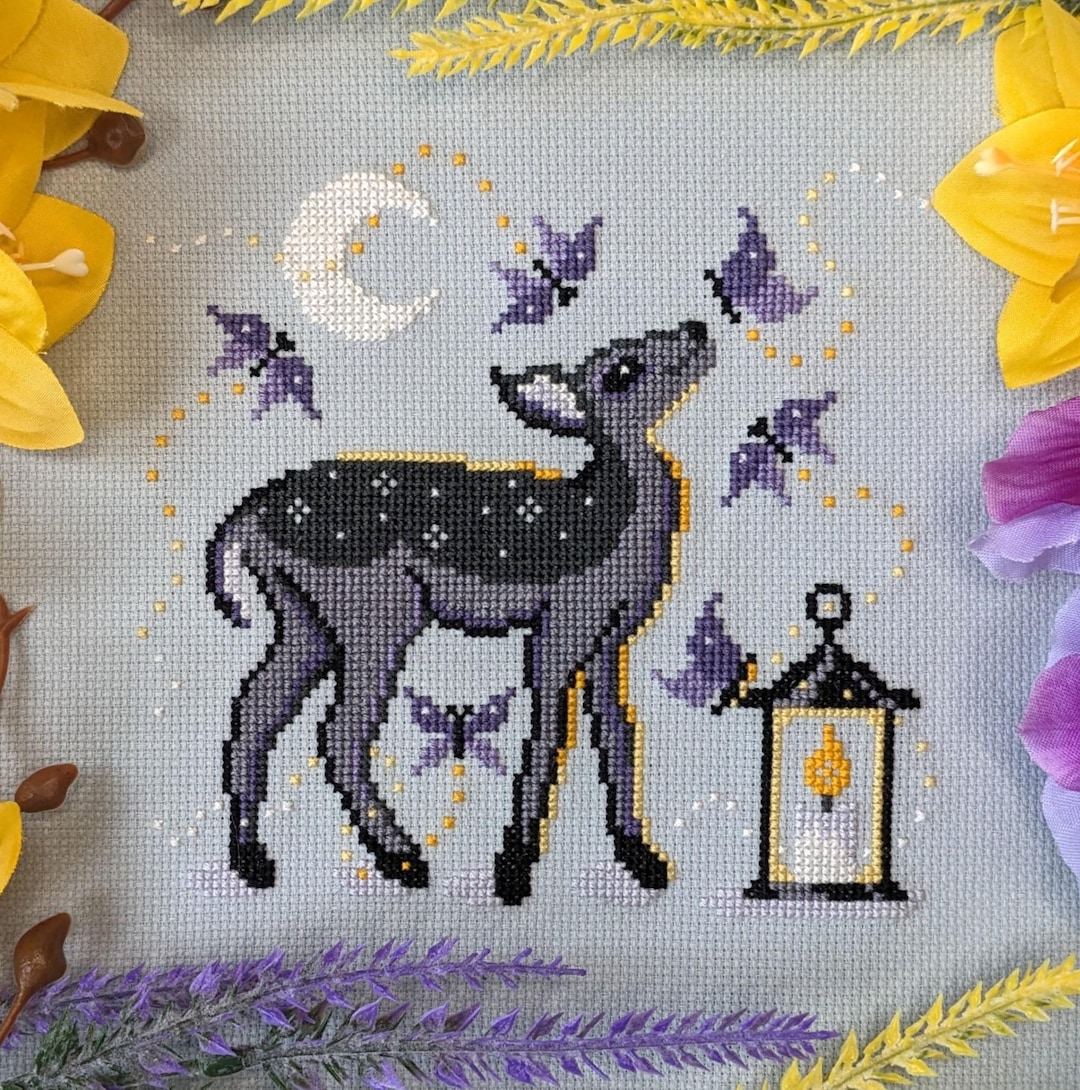 Fawn & Flutter Cross Stitch Pattern, Butterfly, Deer, Crescent Moon ...