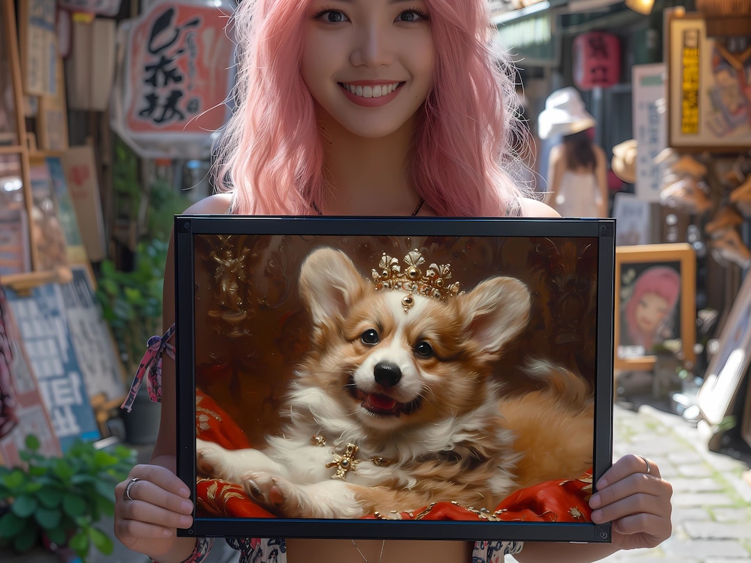 Corgi King Queen Puppies Fine Art Oil Painting Image Digital Download ...