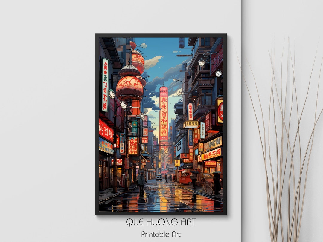 Tokyo Wallart Pixel Art Tokyo Neon City Osaka Artwork Wall Art Digital ...