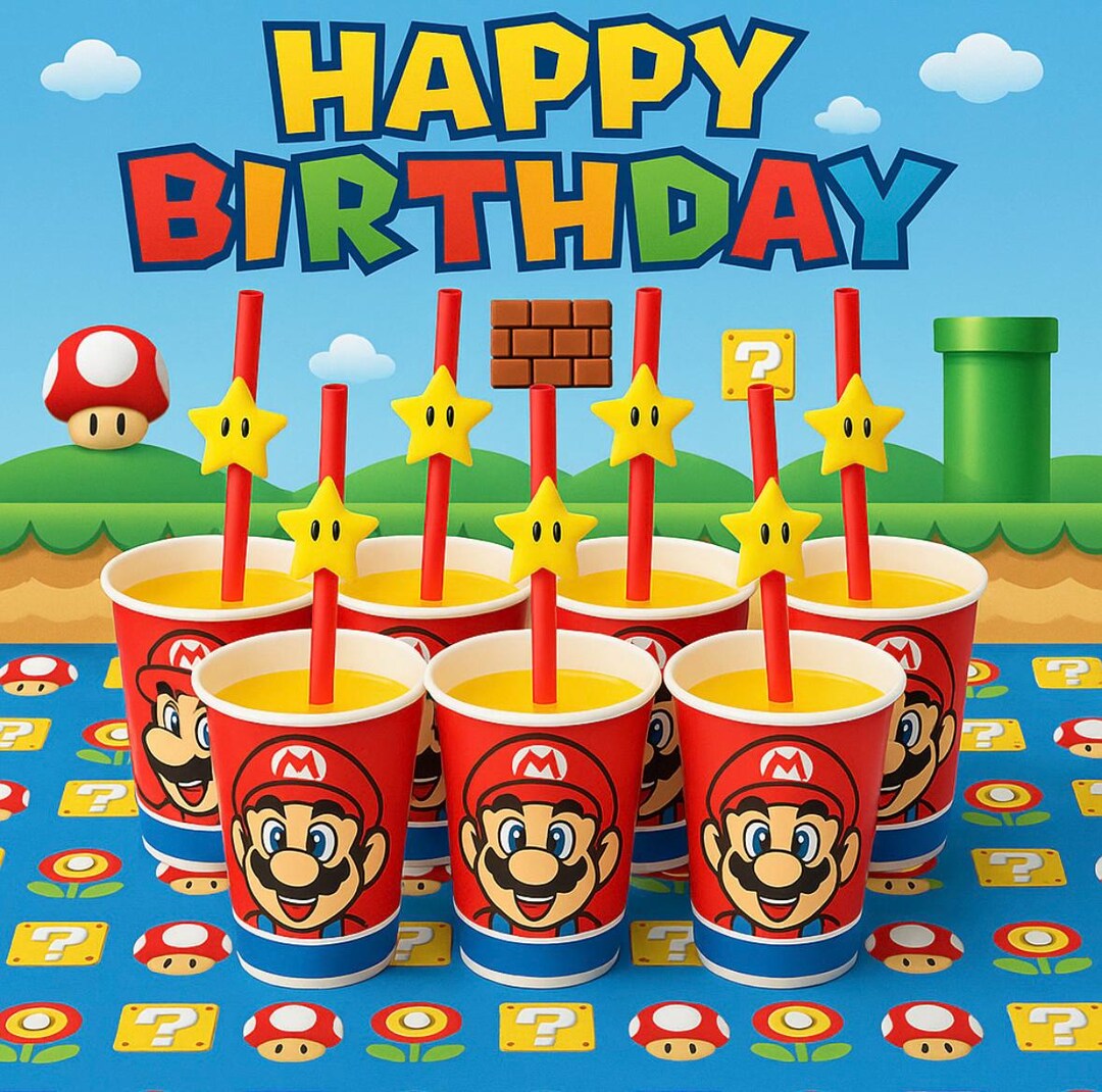 Set of 7 Super Star Party Straw Toppers Super Mario - Etsy