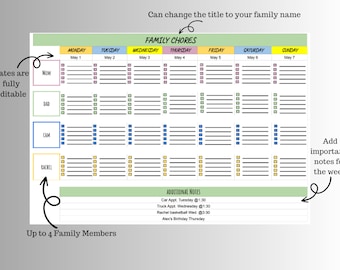 Family Chore Chart Google Sheets Spreadsheet Template Digital Chore ...