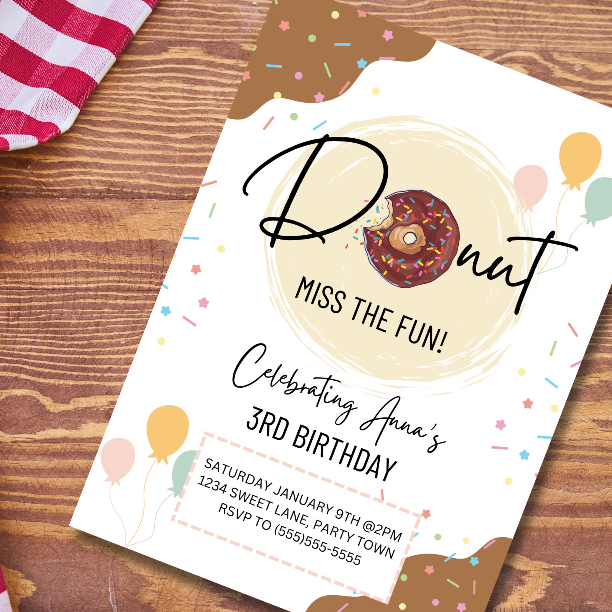 Donut Party Editable Invitation, Donut Themed Birthday Party Invitation ...