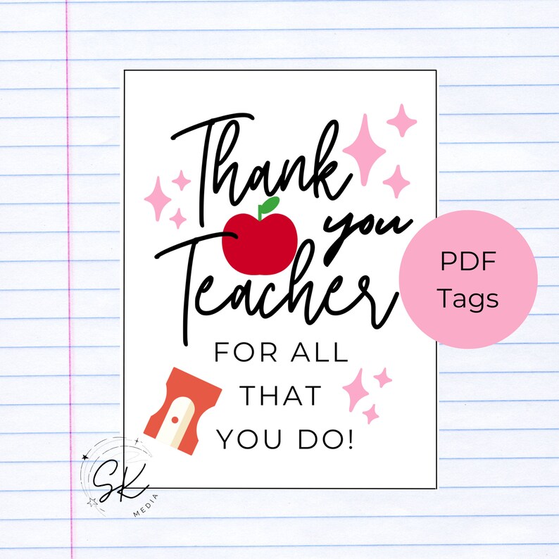 Gift Tag for Teacher Appreciation Gift Tag PDF, Goodie Bag Tag ...