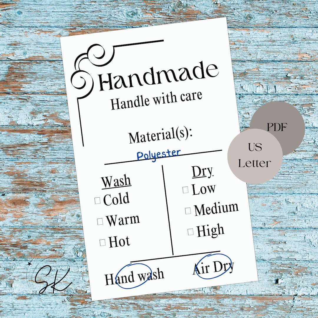 Printable Wash Instruction Care Cards for Washing Handmade Goods PDF ...