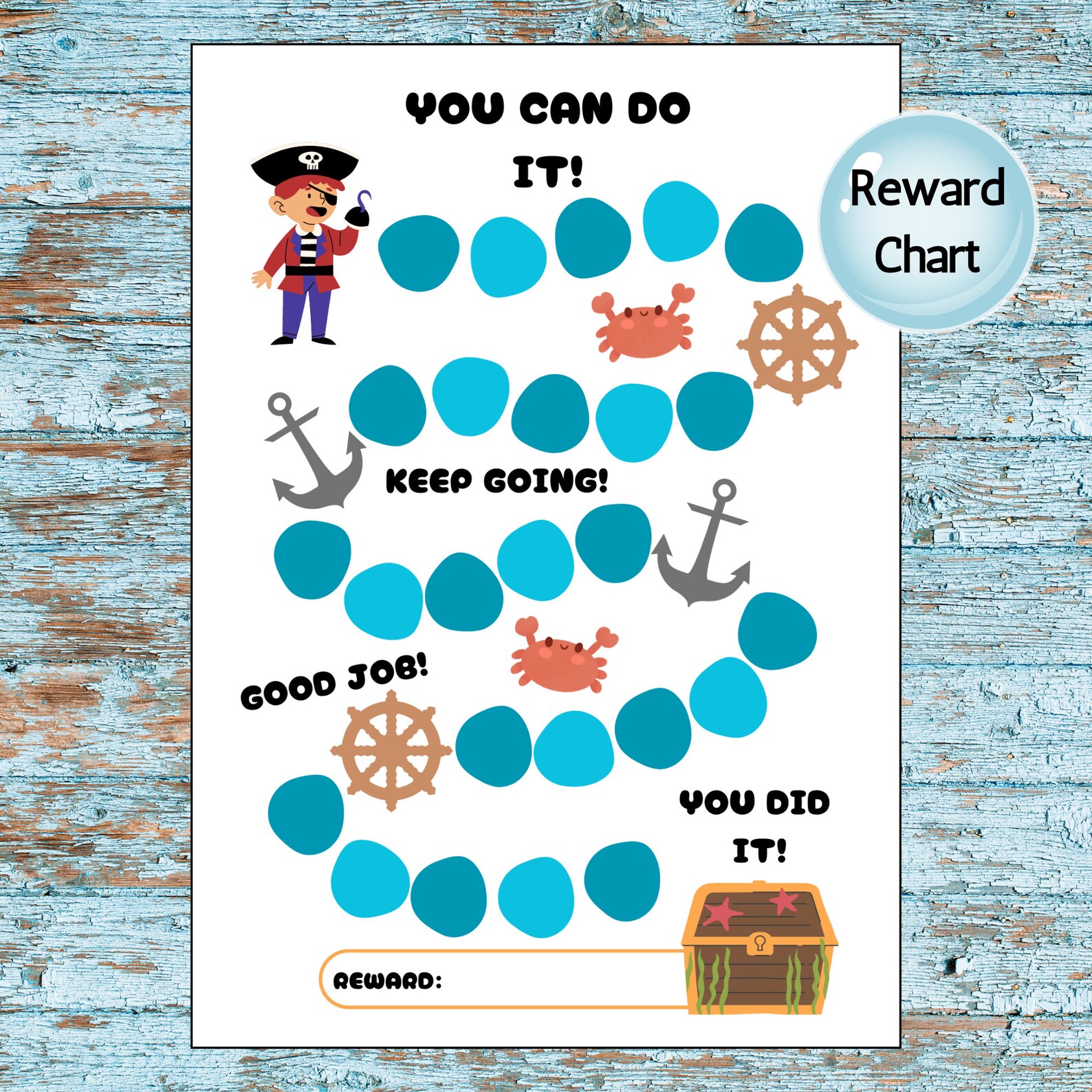 Reward Chart for Boys, Pirate Chart for Potty Training, Printable Chart ...