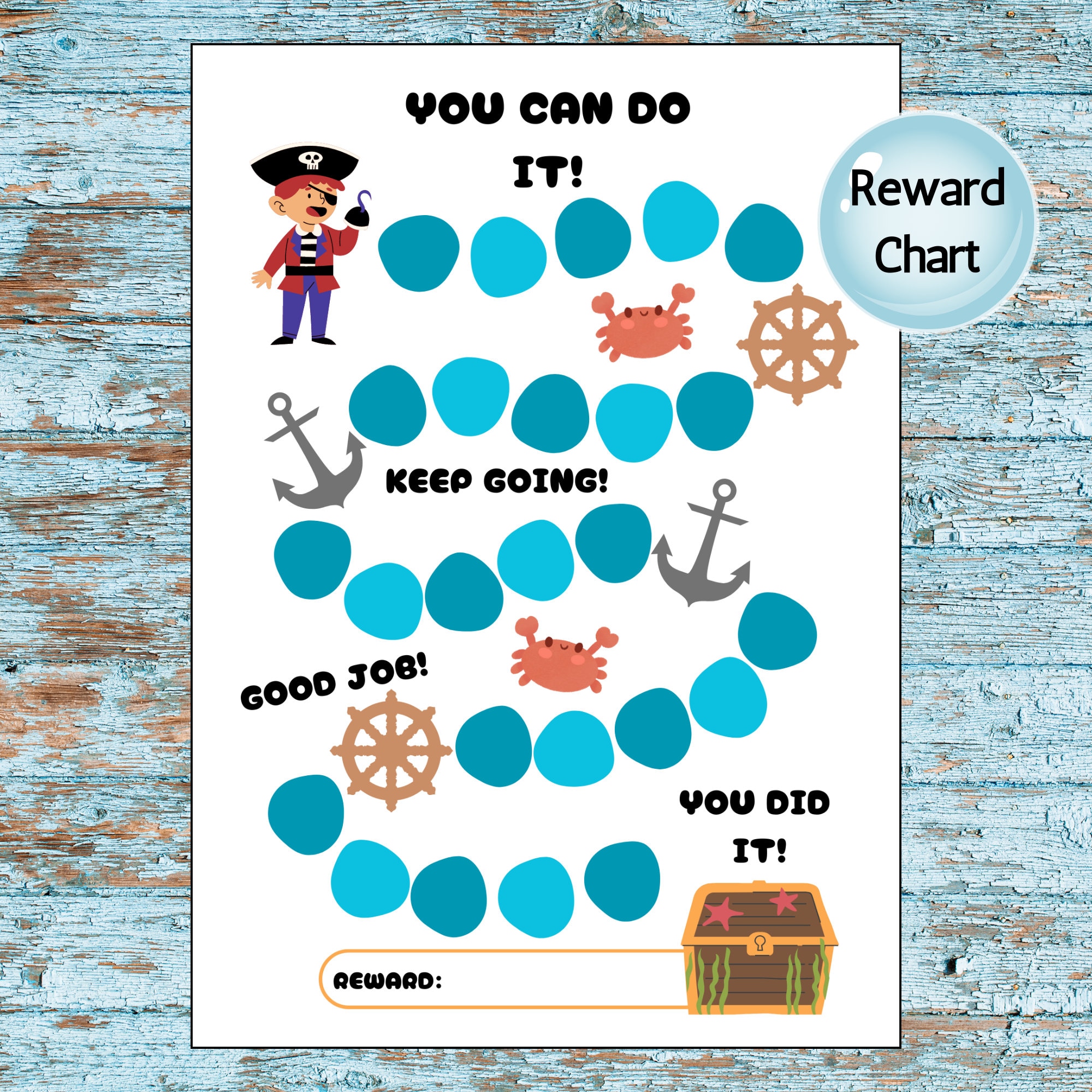 Reward Chart for Boys, Pirate Chart for Potty Training, Printable Chart ...