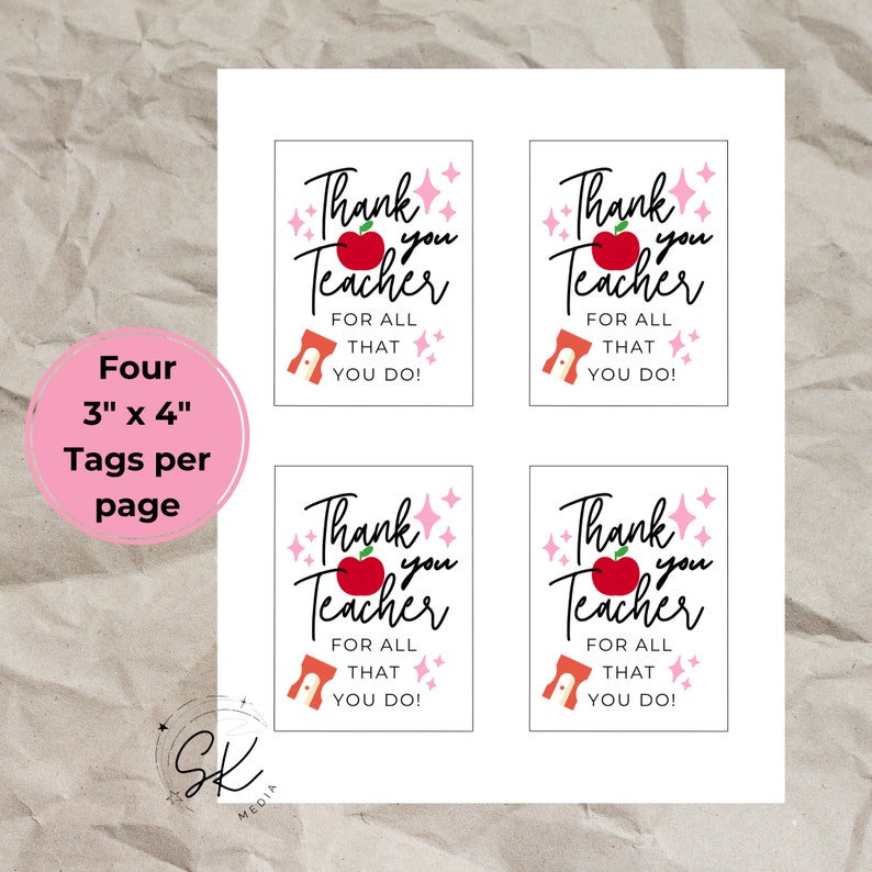 Gift Tag for Teacher Appreciation Gift Tag PDF, Goodie Bag Tag ...
