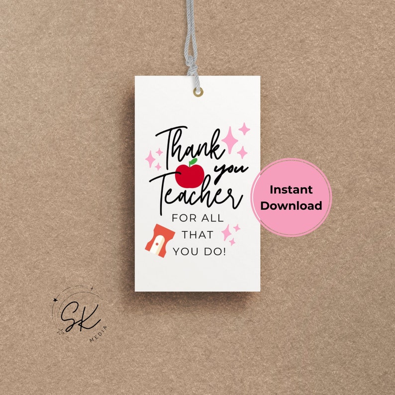 Teacher Appreciation Gift Tag, Printable Thank You Tag (PDF) - Etsy
