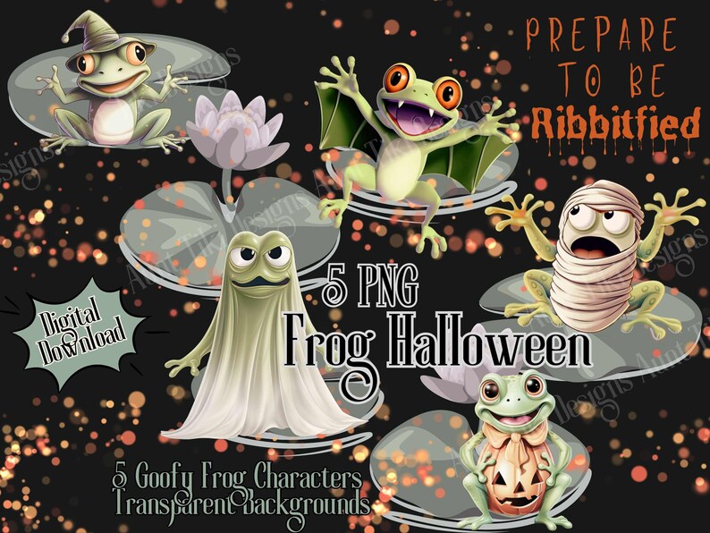 Frog Halloween Clipart, Frog PNG, Frog W/ Witch Hat, Vampire Frog ...