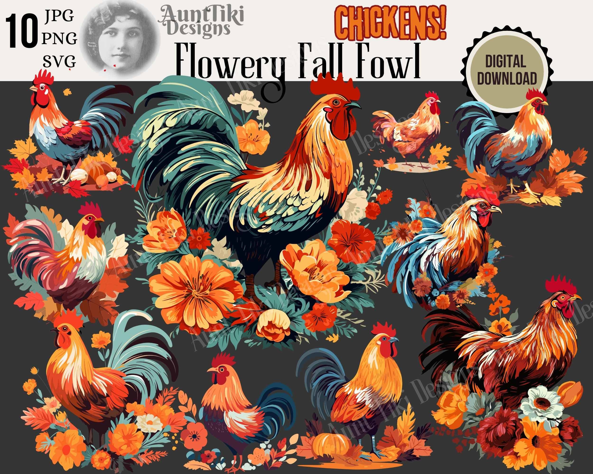 Fall Chickens PNG, Fall Floral Chickens, Svg, Png, Jpg, Autumn Flower ...