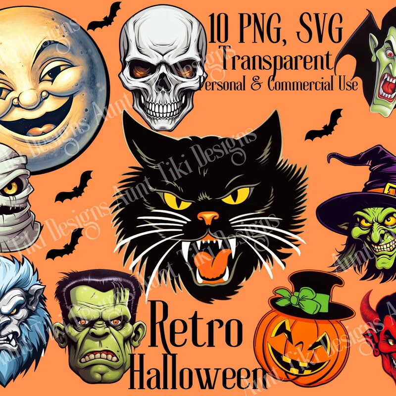 Halloween Retro Clipart - Etsy