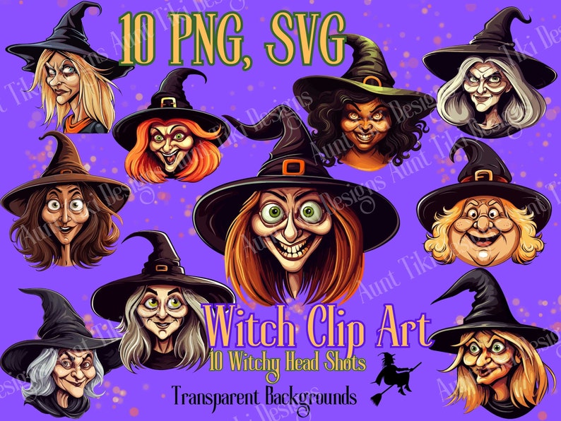 Witch Faces, Wicked Witch PNG, SVG, Witches Clipart, Vintage Witches ...