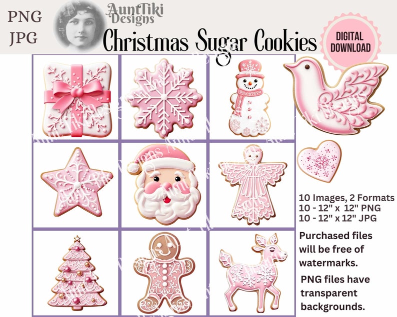 Pink Christmas Sugar Cookies PNG, JPG, Christmas Clipart, Sugar Cookie ...