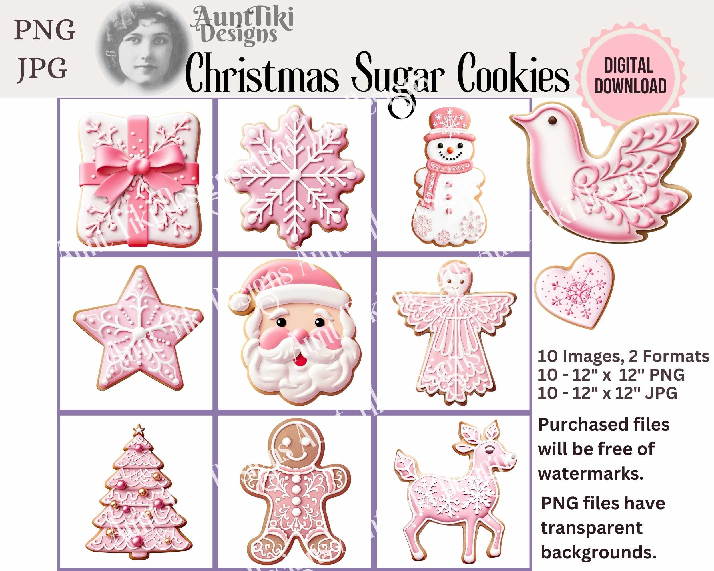 Pink Christmas Sugar Cookies PNG, JPG, Christmas Clipart, Sugar Cookie ...