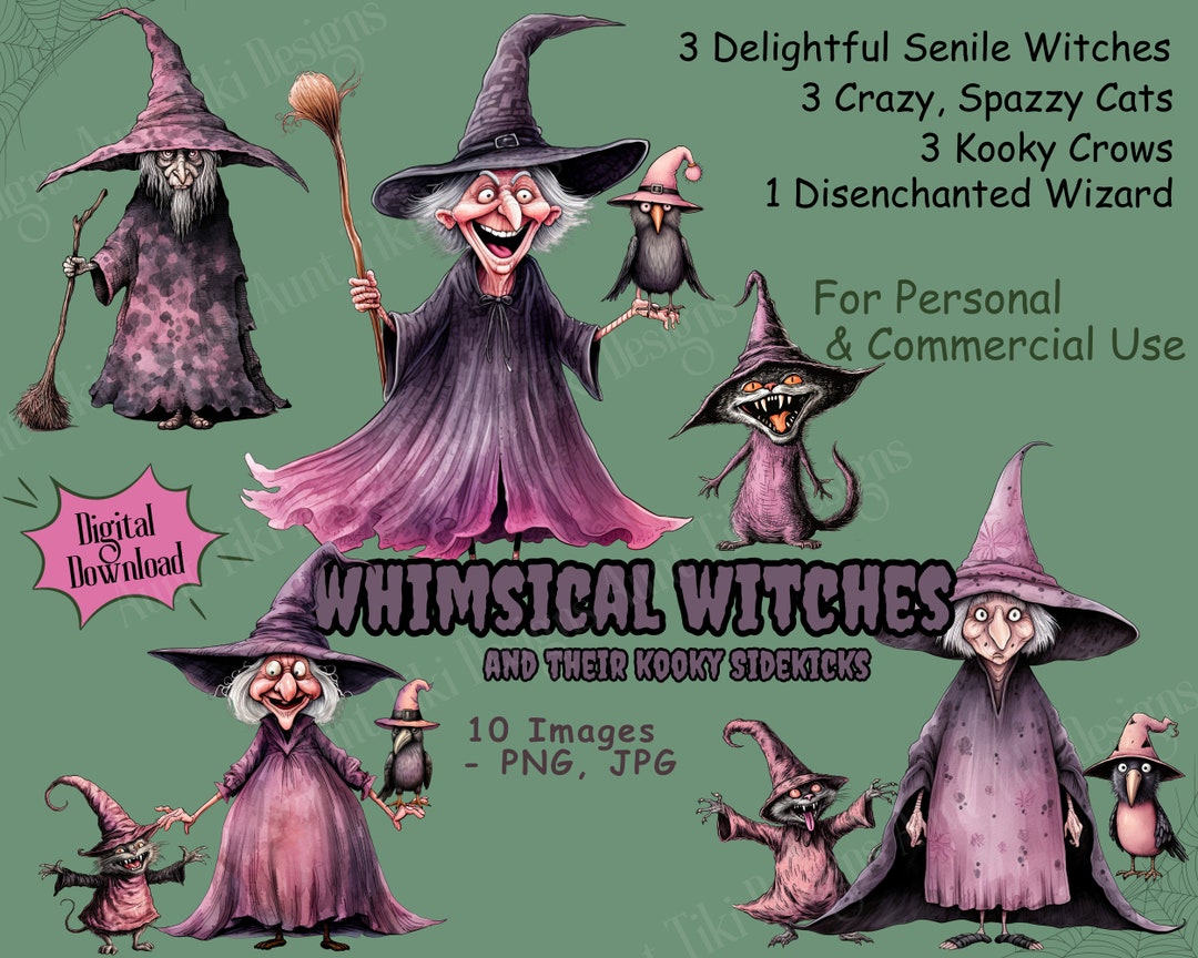 Witch Clipart, Whimsical Witches and Their Kooky Sidekicks, Cute ...