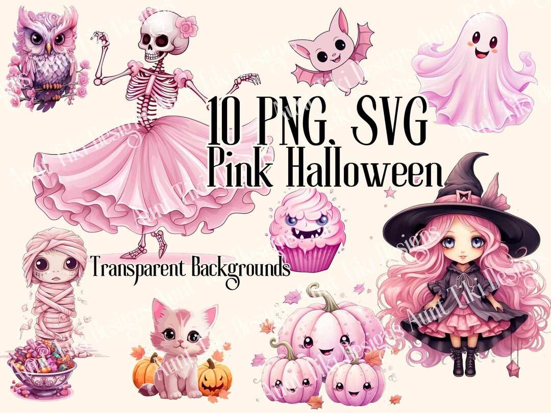 Pink Halloween Clip Art, Bats, Pumpkins, Witch, Candy, Evil Cupcake ...