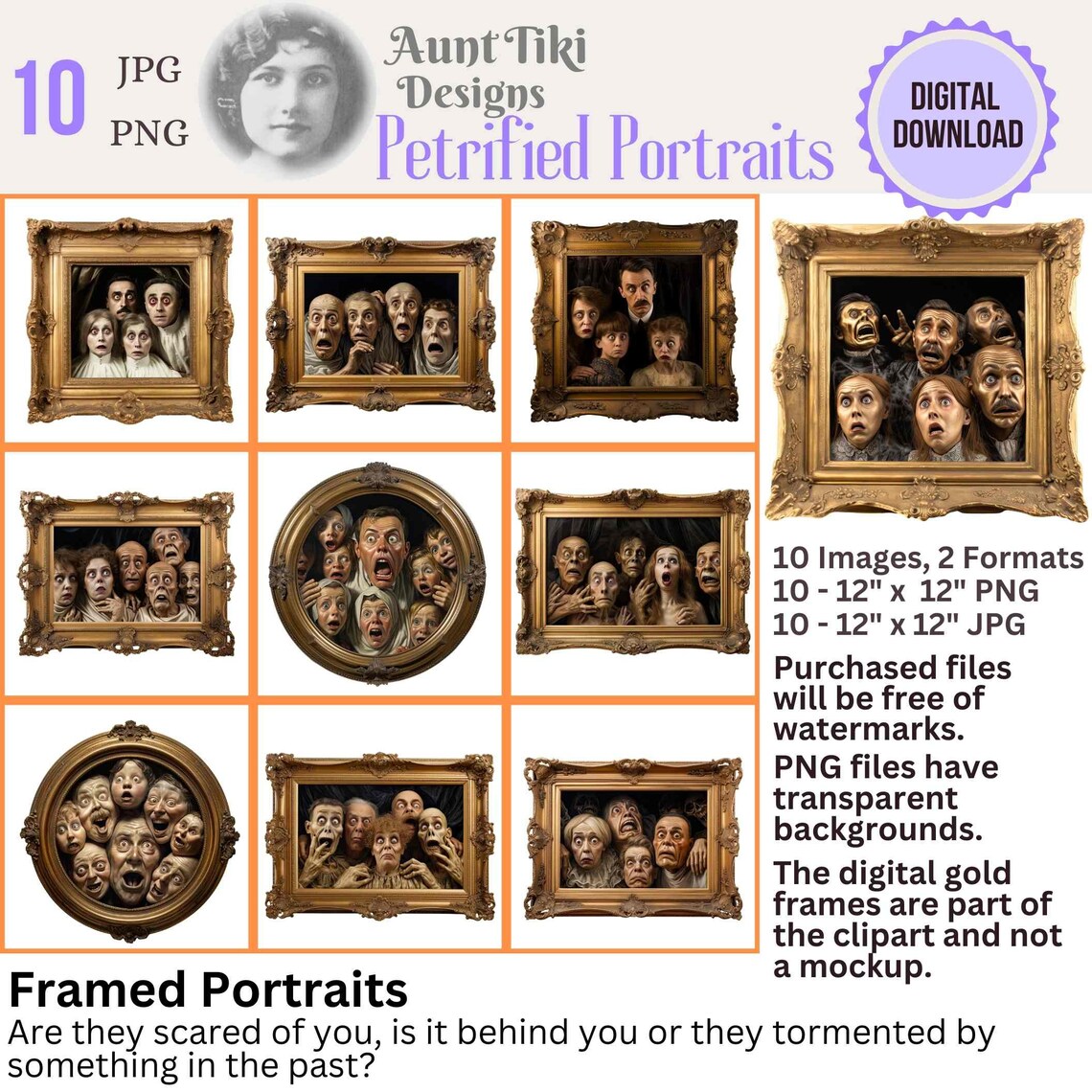 Weird Portraits, Petrified Portraits - Digital Clip Art, Weird Vintage ...